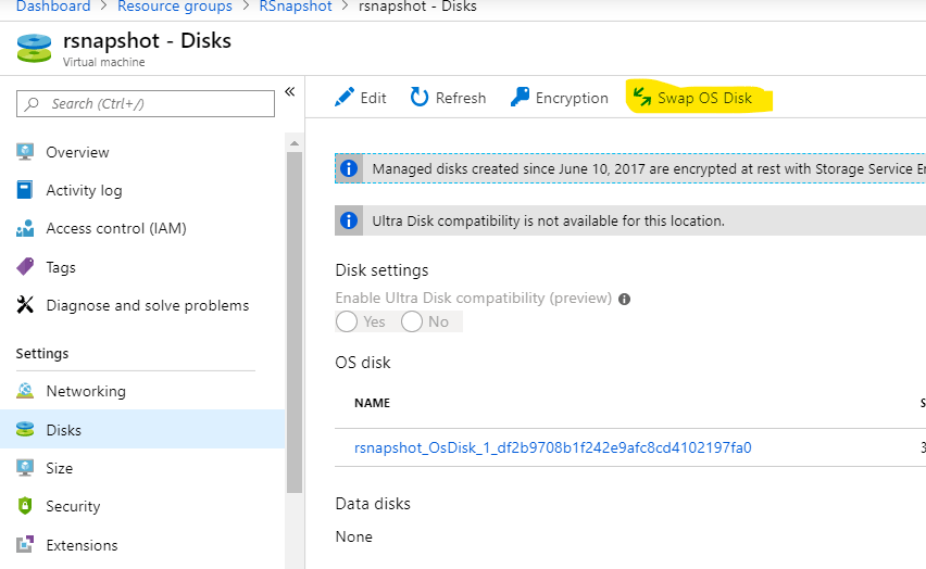 Azure Portal Playing With Disk Snapshot Apostolidis Cloud Corner 